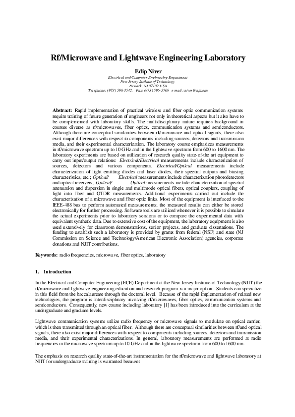 (PDF) Rf/Microwave and Lightwave Engineering Laboratory