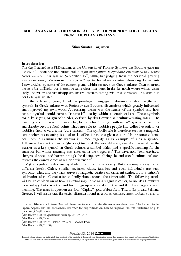 (PDF) Milk as a symbol of immortality in the "Orphic" gold tablets from ...