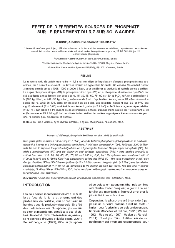(PDF) Effet de différentes sources de phosphate sur la productivité des ...