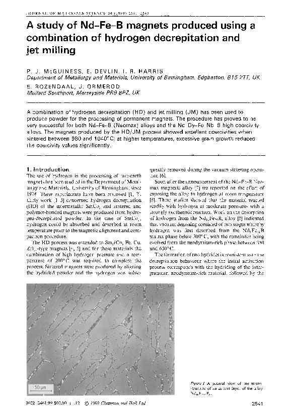 (PDF) A study of Nd-Fe-B magnets produced using a combination of ...