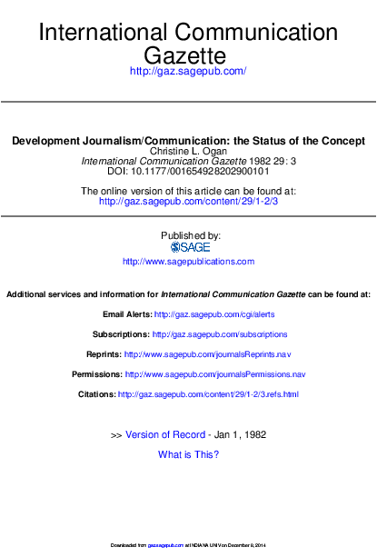 (PDF) Development Journalism/Communication: the Status of the Concept