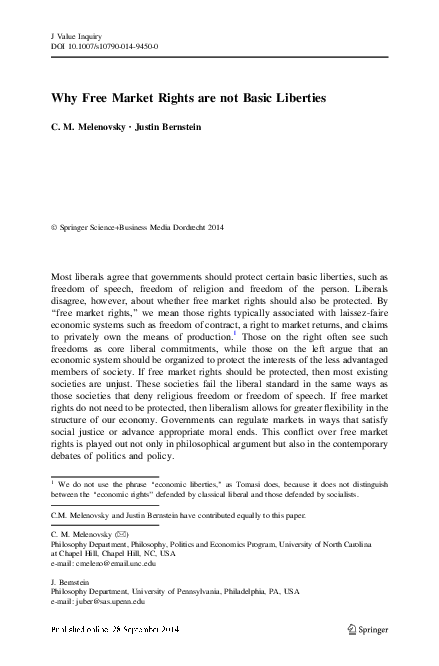 (PDF) Why Free Market Rights Are Not Basic Liberties