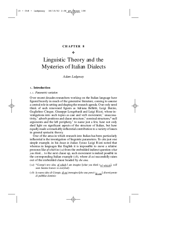 (PDF) Ledgeway, Adam, 2003. ‘Linguistic Theory and the Mysteries of ...