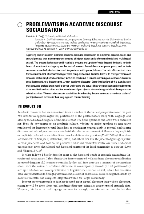 (PDF) Problematizing academic discourse socialization - 2007