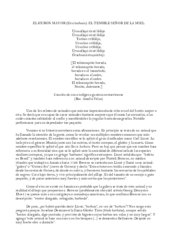 (DOC) EL HURON MAYOR - EIRA BARBARA - TEMIBLE SEÑOR DE LA MIEL