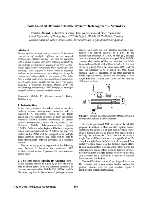 Pdf Port Based Multihomed Mobile Ipv6 For Heterogeneous Networks