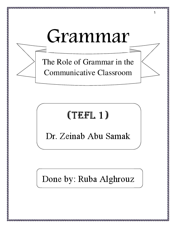 (DOC) Grammar The Role of Grammar in the Communicative Classroom