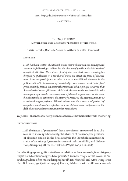 (PDF) ‘Being there’: Mothering and absence/presence in the field ...