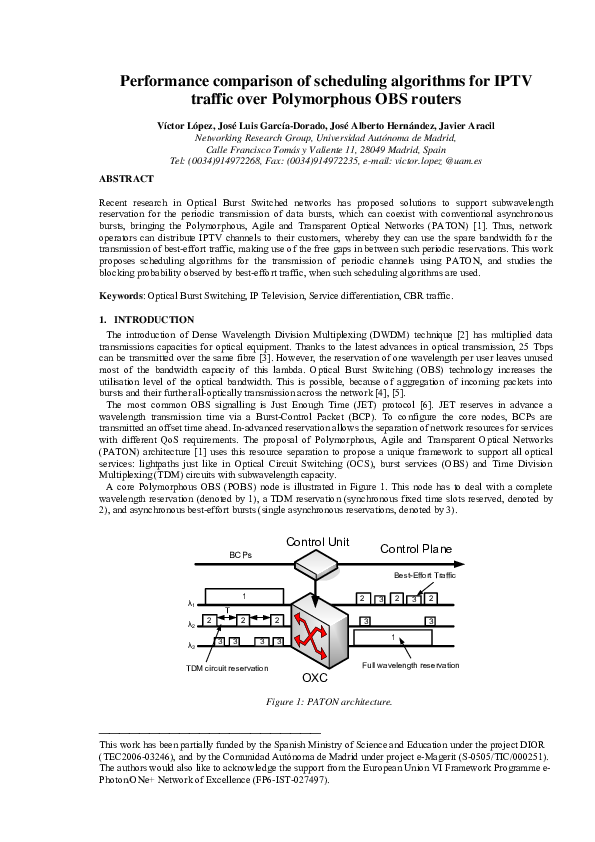 (PDF) Performance comparison of scheduling algorithms for IPTV traffic over polymorphous OBS routers