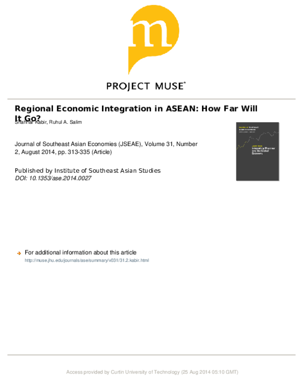 (PDF) Regional Economic Integration in ASEAN How Far Will It Go?