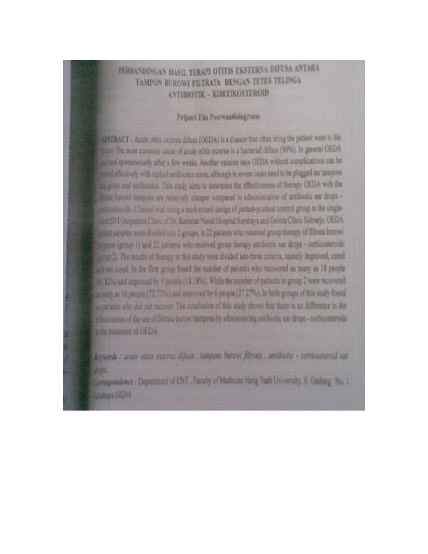 (PDF) PERBANDINGAN HASIL TERAPI OTITIS EKSTERNA DIFUSA ANTARA TAMPON ...