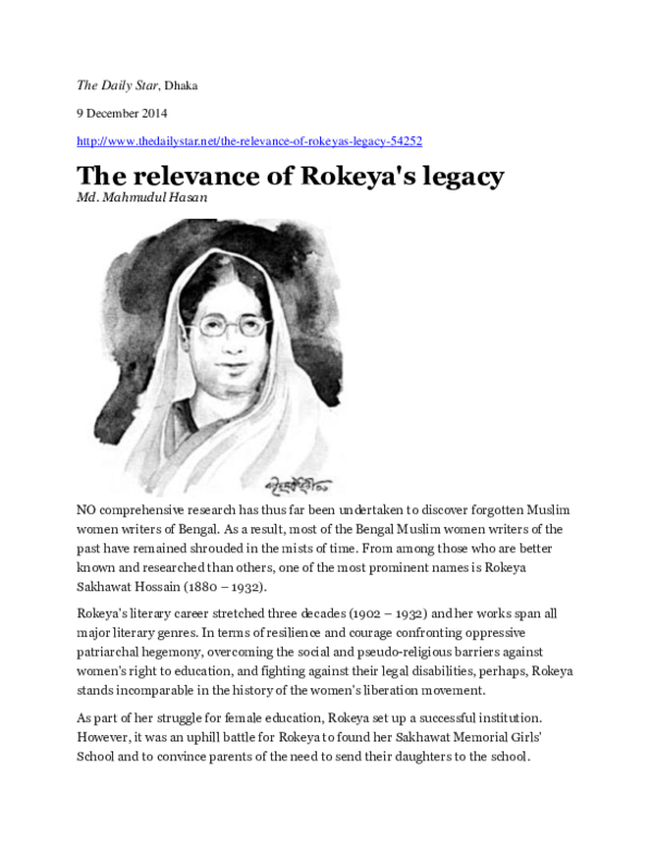 (PDF) The relevance of Rokeya's legacy