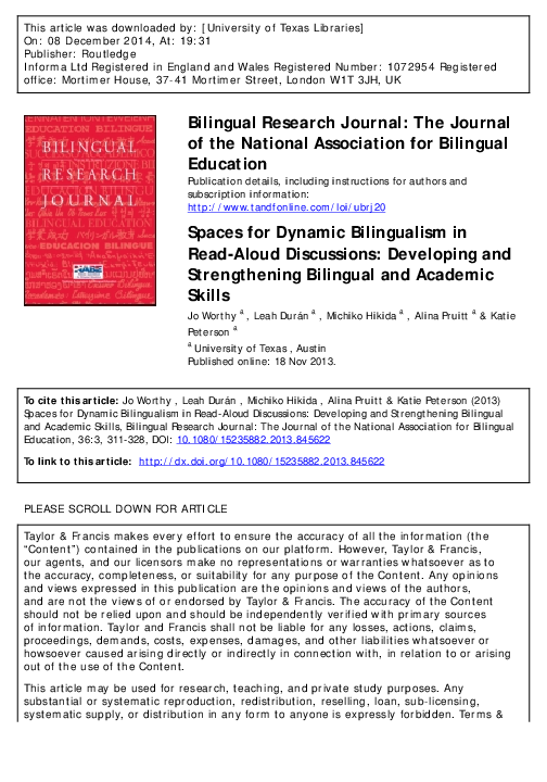(PDF) Spaces for Dynamic Bilingualism in Read-Aloud Discussions ...
