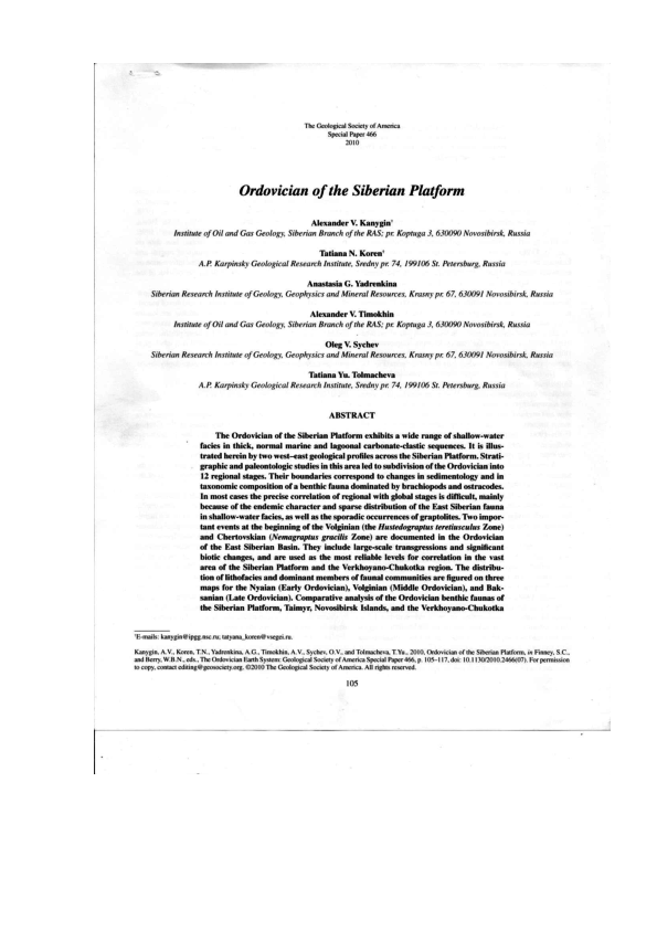(PDF) Ordovician of Siberian Platform | Alexander Timokhin - Academia.edu