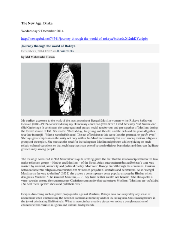 (PDF) Journey through the world of Rokeya