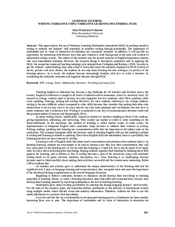 LISTENING TO WRITE: WRITING NARRATIVE USING NARRATIVE LEARNING ...