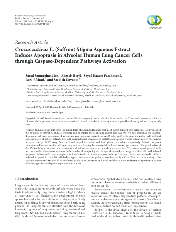 (PDF) Crocus sativus L. (saffron) stigma aqueous extract induces ...