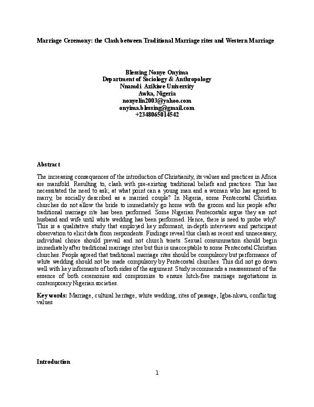 (DOC) Marriage ceremony: the clash between traditional marriage rites ...