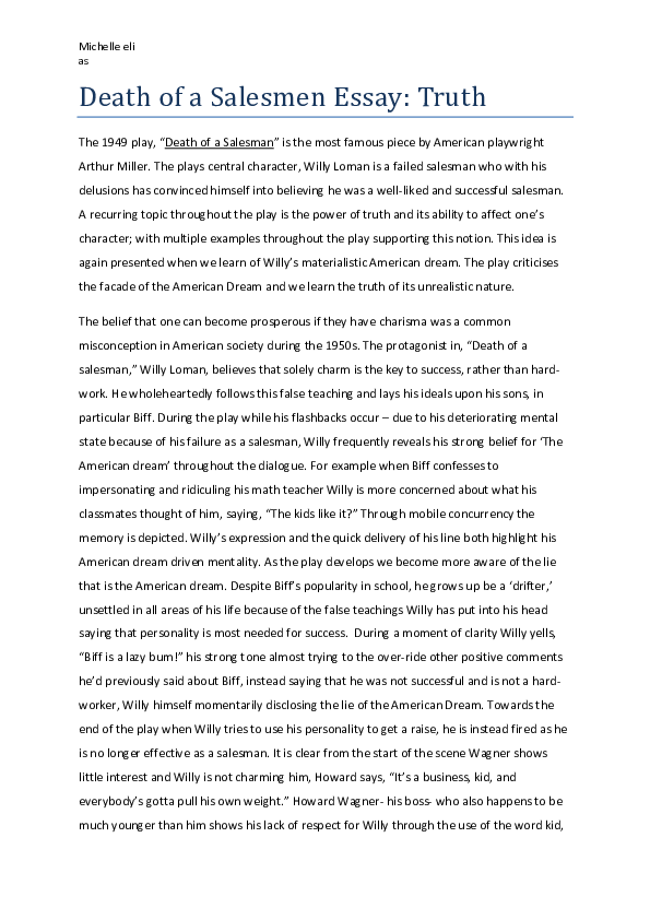 (DOC) Death of a Salesmen Analysis