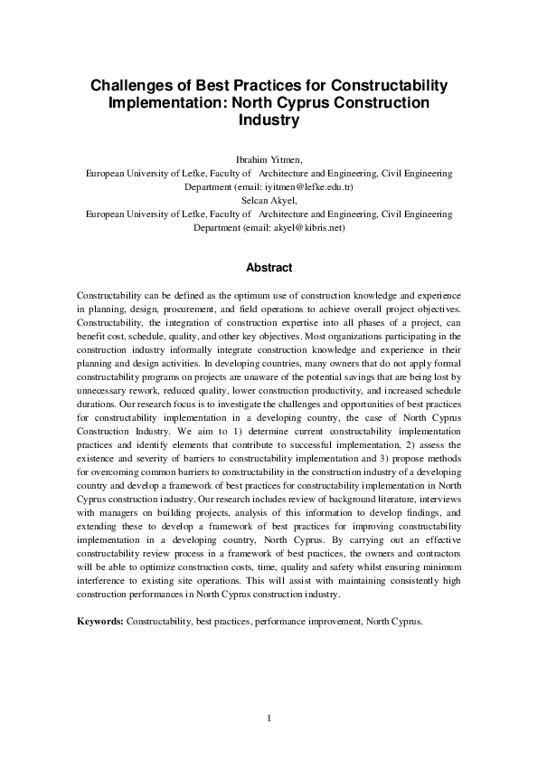 Pdf Challenges Of Best Practices For Constructability Implementation North Cyprus