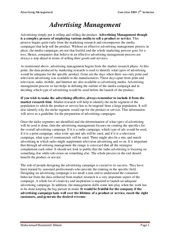 (DOC) Advertising Management