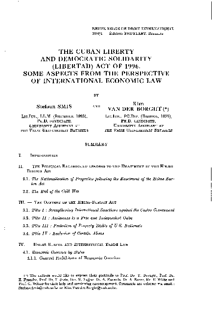 (PDF) The Cuban Liberty and Democratic Solidarity (LIBERTAD) Act, 31(1 ...