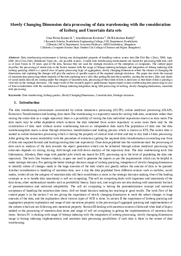 (PDF) Slowly Changing Dimension data processing of data warehousing ...