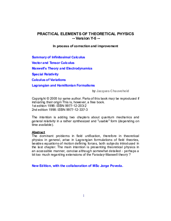 (DOC) PRACTICAL ELEMENTS OF THEORETICAL PHYSICS -- Version Y-5