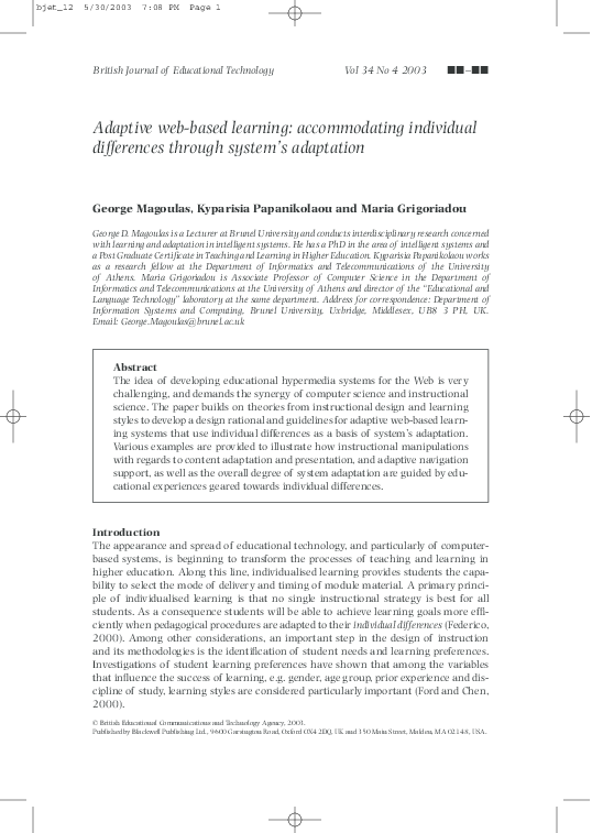 (PDF) Adaptive web‐based learning: accommodating individual differences ...