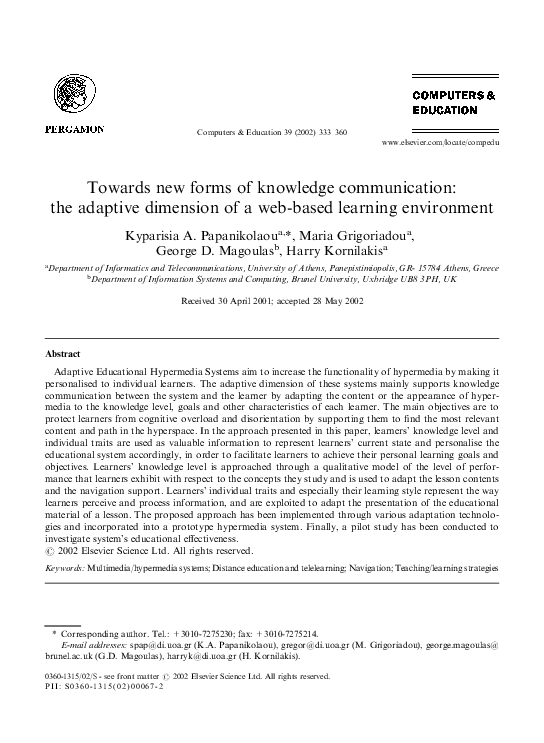 (PDF) Towards new forms of knowledge communication: the adaptive dimension of a web-based ...