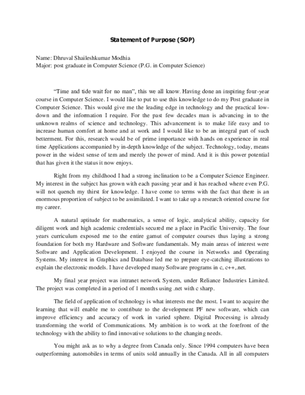 (DOC) Statement of Purpose (SOP
