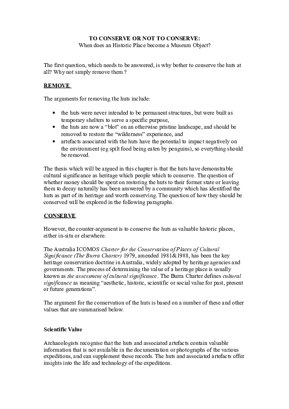 (DOC) TO CONSERVE OR NOT TO CONSERVE: When does an Historic Place ...
