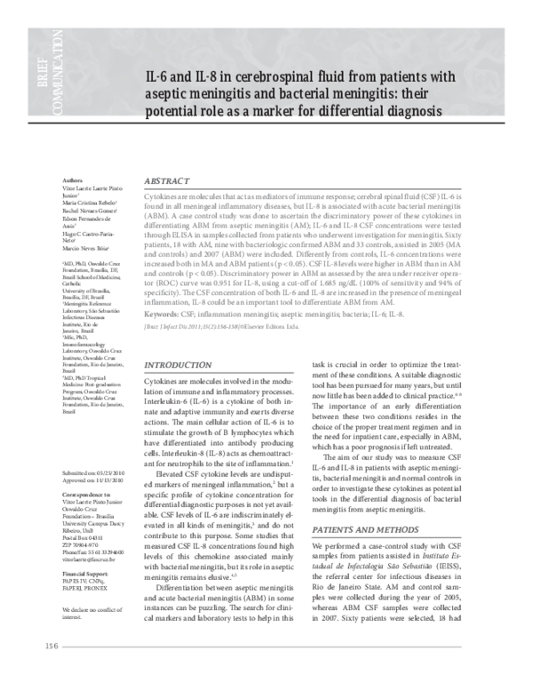 (PDF) IL6 and IL8 in cerebrospinal fluid from patients with aseptic ...