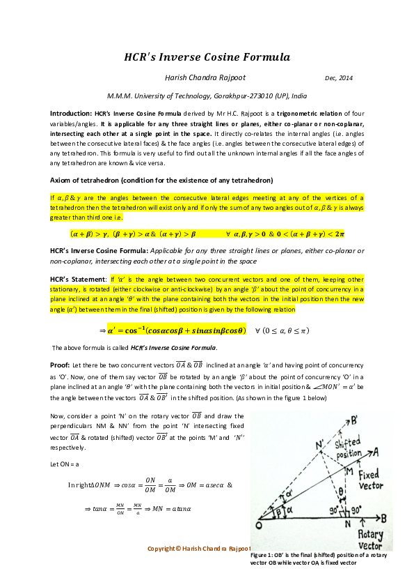 (PDF) HCR's Inverse Cosine Formula (Solution of internal & external ...