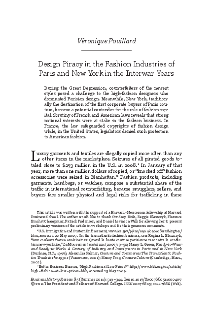 (PDF) Design Piracy in the Fashion Industries of Paris and New York in ...
