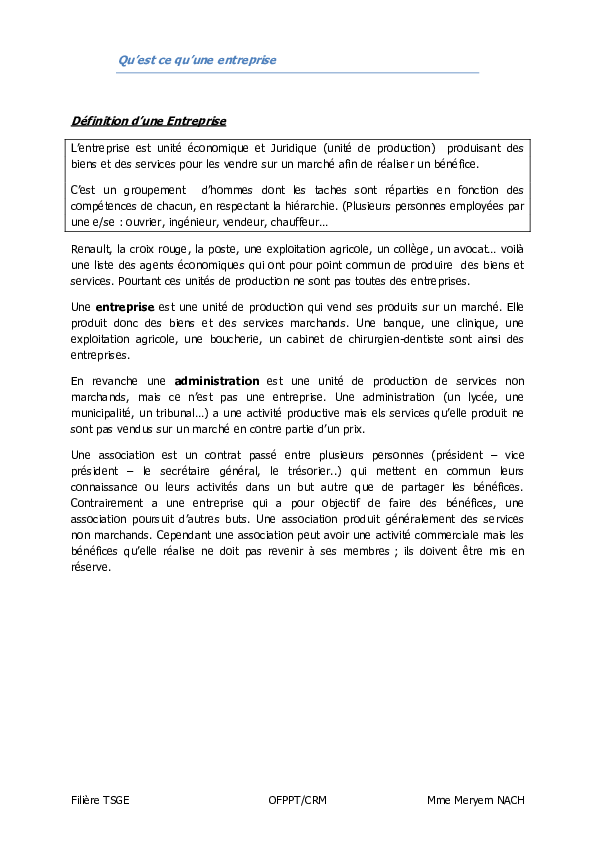 (DOC) C'est quoi une entreprise