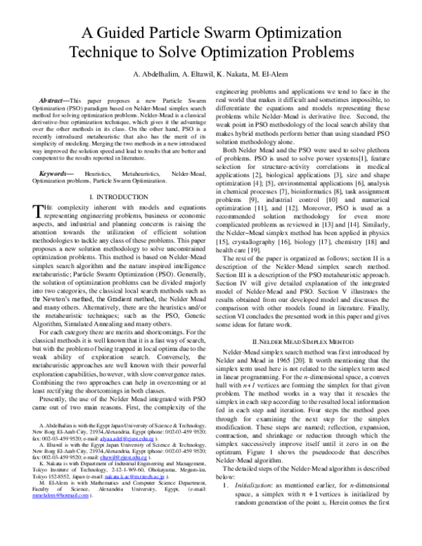 (PDF) A Guided Particle Swarm Optimization Technique to Solve Optimization Problems