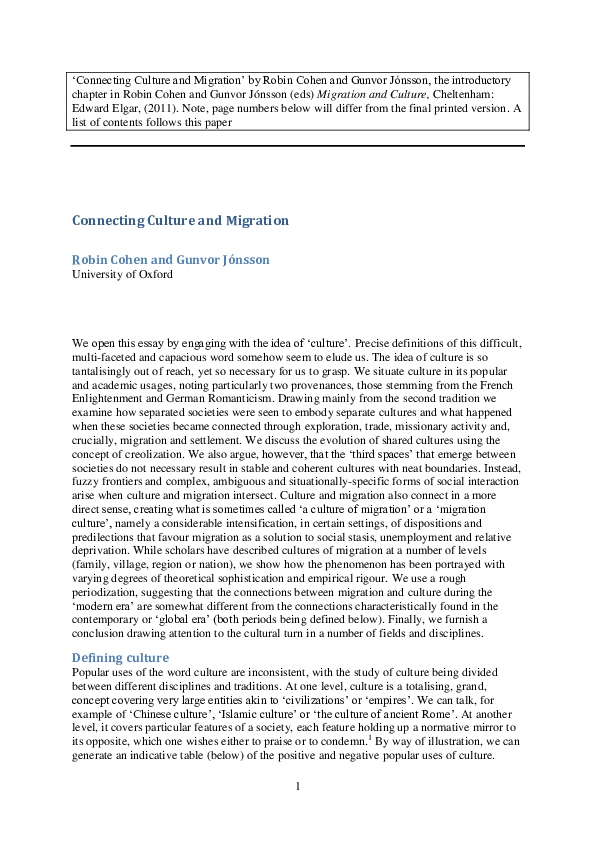 Connecting culture and migration Introduction