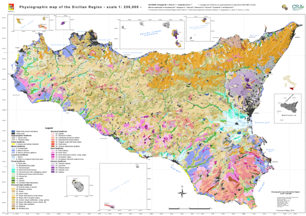 Physiography of the Sicilian region (1:250,000 scale)