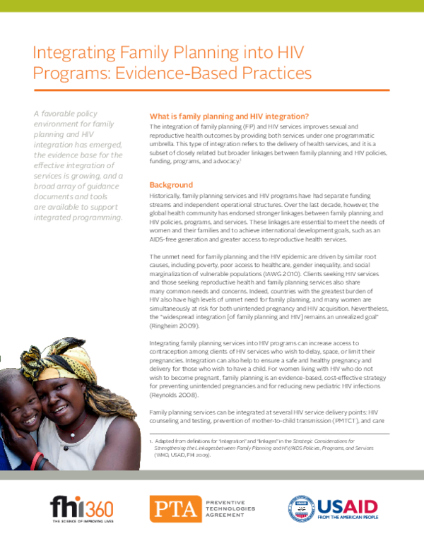 (PDF) Integrating Family Planning into HIV Programs: Evidence-Based ...