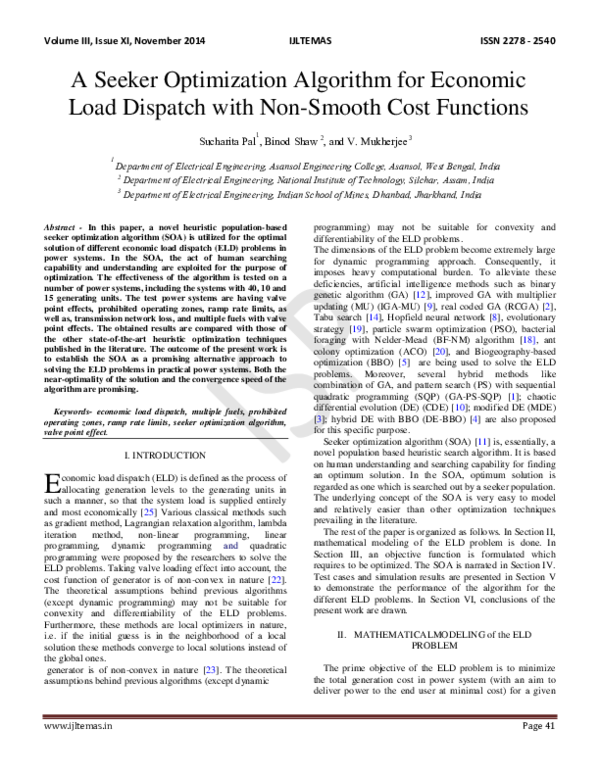 Pdf A Seeker Optimization Algorithm For Economic Load Dispatch With Non Smooth Cost Functions