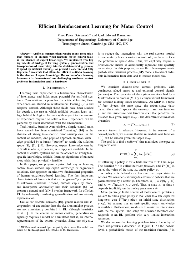 (PDF) Efficient reinforcement learning for motor control