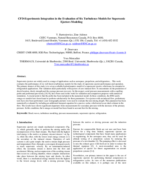 (PDF) CFD-Experiments Integration in the Evaluation of Six Turbulence Models for Supersonic ...