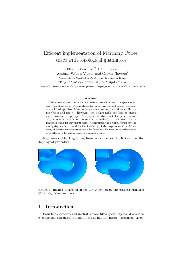 Pdf Efficient Implementation Of Marching Cubes Cases With Topological Guarantees