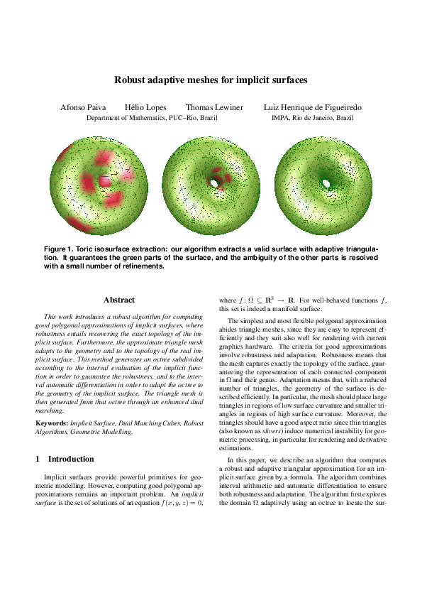 Pdf Robust Adaptive Meshes For Implicit Surfaces