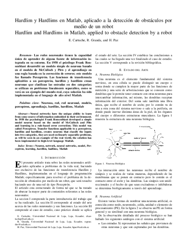 Hardlim y Hardlims en Matlab, aplicado a la detección de obstáculos por ...