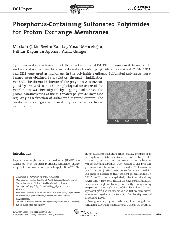 (PDF) Phosphorus-Containing Sulfonated Polyimides for Proton Exchange ...