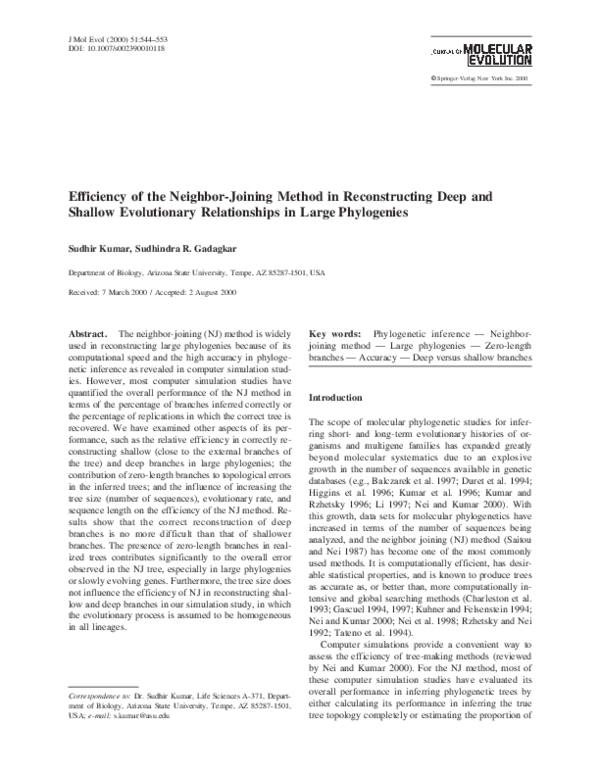 Pdf Efficiency Of The Neighbor Joining Method In Reconstructing Deep And Shallow Evolutionary