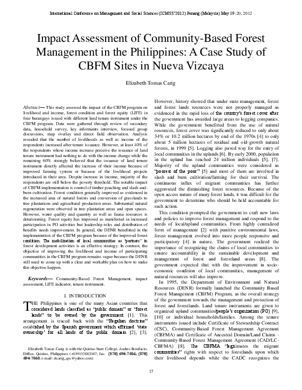 (PDF) Impact Assessment of Community-Based Forest Management in the ...