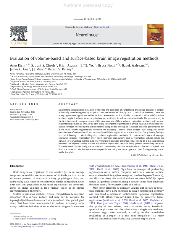 (PDF) Evaluation of volume-based and surface-based brain image registration methods